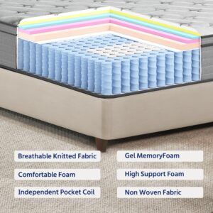 Full Mattress, 12 Inch Firm Supportive Mattress Designed with Tight Line & Thick Foam Edges, Euro Top Enhanced Pocket Spring Hybrid Memory Foam Mattress in a Box/Non-Fiberglass