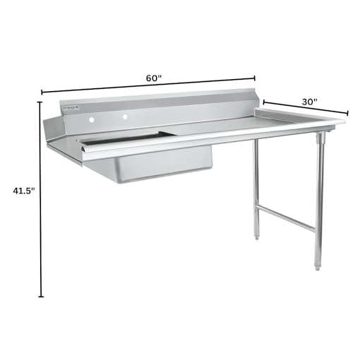 Empura 60" Wide Stainless Steel Soiled Dishtable with Backsplash | Straight Design Right Hand Side Commercial Worktop table for Restaurant Diner Cafeteria Kitchen | 60"W x 30"D x 41.5"H, 16 Gauge, NSF