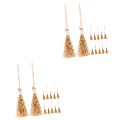 KOMBIUDA 24 Pcs Halloween Broom Decor Mini Broom for Dollhouse Straw Halloween Hanging Ornaments Halloween Witch Broom Cauldron Dollhouse Broomsticks Doll Brooms Small Yellow Miscanthus