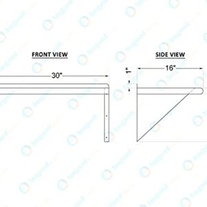 AmGood 16 in. x 30 in. Stainless Steel Wall Shelf | NSF Certified | Appliance & Equipment Metal Shelving | Kitchen, Restaurant, Garage, Laundry, Utility Room