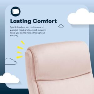 Serta® Comfort Ergo Executive Office Chair, Ergonomic Mid-Back with Extra Lumber Support, Padded Armrests, Adjustable Height and Tilt-Lock Side Lever, Swivel Base, Pink Velvet Fabric