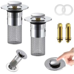 stainless steel floor drain filter,bathroom sink stopper hair catcher with removable stainless steel filter basket hair catcher,isolate odor pop up sink drain filter（2pcs）