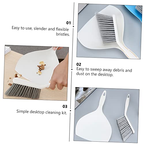 Gogogmee 1 Set Children's Dustpan Broom Pet Cage Broom Cleaning Kit Broom with Dustpan Small Dustpan and Brush Small Cleaning Broom Desk Hand Broom Keyboard Broom Clean Keyboard Pp White