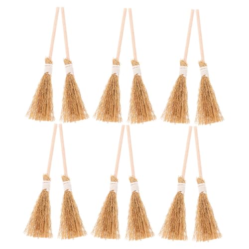 KOMBIUDA 24 Pcs Halloween Broom Decor Mini Broom for Dollhouse Straw Halloween Hanging Ornaments Halloween Witch Broom Cauldron Dollhouse Broomsticks Doll Brooms Small Yellow Miscanthus