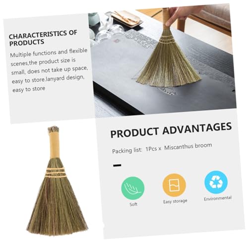 Amosfun 2pcs Miscanthus Small Broom AWN Mini Craft Brooms Wizard Broom Mini Cleaning Broom Tabletop Decor Miniature Artificial House Broom Cleaning Supplies Dark Brown Dried Miscanthus