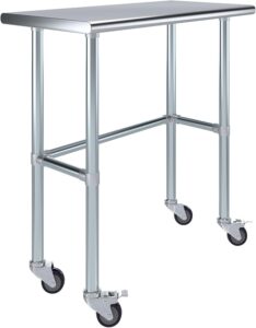 express kitchquip stainless steel work table open base & wheels | work station | metal work bench (stainless steel work table open base + casters) (36" long x 18" deep)