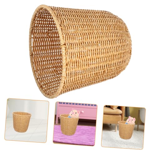 VOSAREA Woven Trash Can Wicker Trash Can Rattan Storage Baskets Sundries Basket Wicker Storage Basket Woven Basket Wicker Vase Decorative Trash Can Jute Storage Baskets Lids Iron Orange