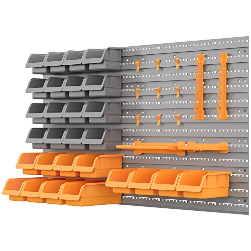 Star20XX Durhand 44pcs Wall Mounted Pegboard Tool Organizer Rack Kit With Various Sized Storage Bins, Pegboard, & Hooks, Orange