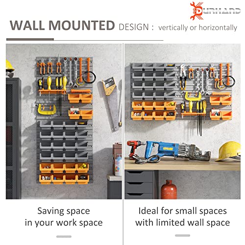 Star20XX Durhand 44pcs Wall Mounted Pegboard Tool Organizer Rack Kit With Various Sized Storage Bins, Pegboard, & Hooks, Orange