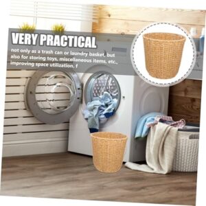 VOSAREA Woven Trash Can Wicker Trash Can Rattan Storage Baskets Sundries Basket Wicker Storage Basket Woven Basket Wicker Vase Decorative Trash Can Jute Storage Baskets Lids Iron Orange