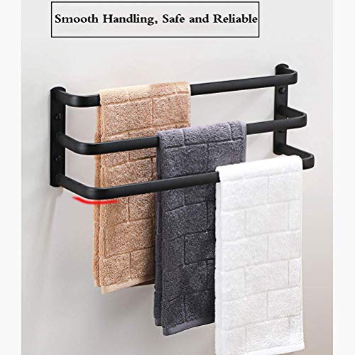 Towel Racks, Towel Rack Towel Rail Bathroom Towel Rack Wall Mounted Multi-Layer Aluminum Dislocation Space Towel Rack for Bathroom and Kitchen Three Layer/Black/Triple Layer 60Cm