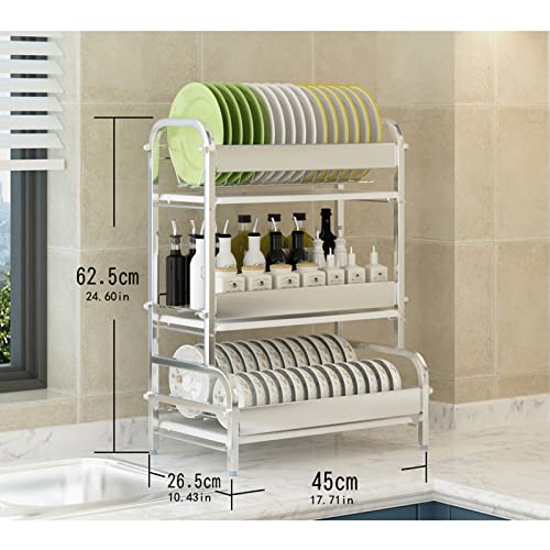 JUNXIAN Dish Rack Kitchen Dish Drying Rack Dish Drying Storage Rack Household Dish Storage Rack 3 Layer Storage Rack Dish Containers(A)