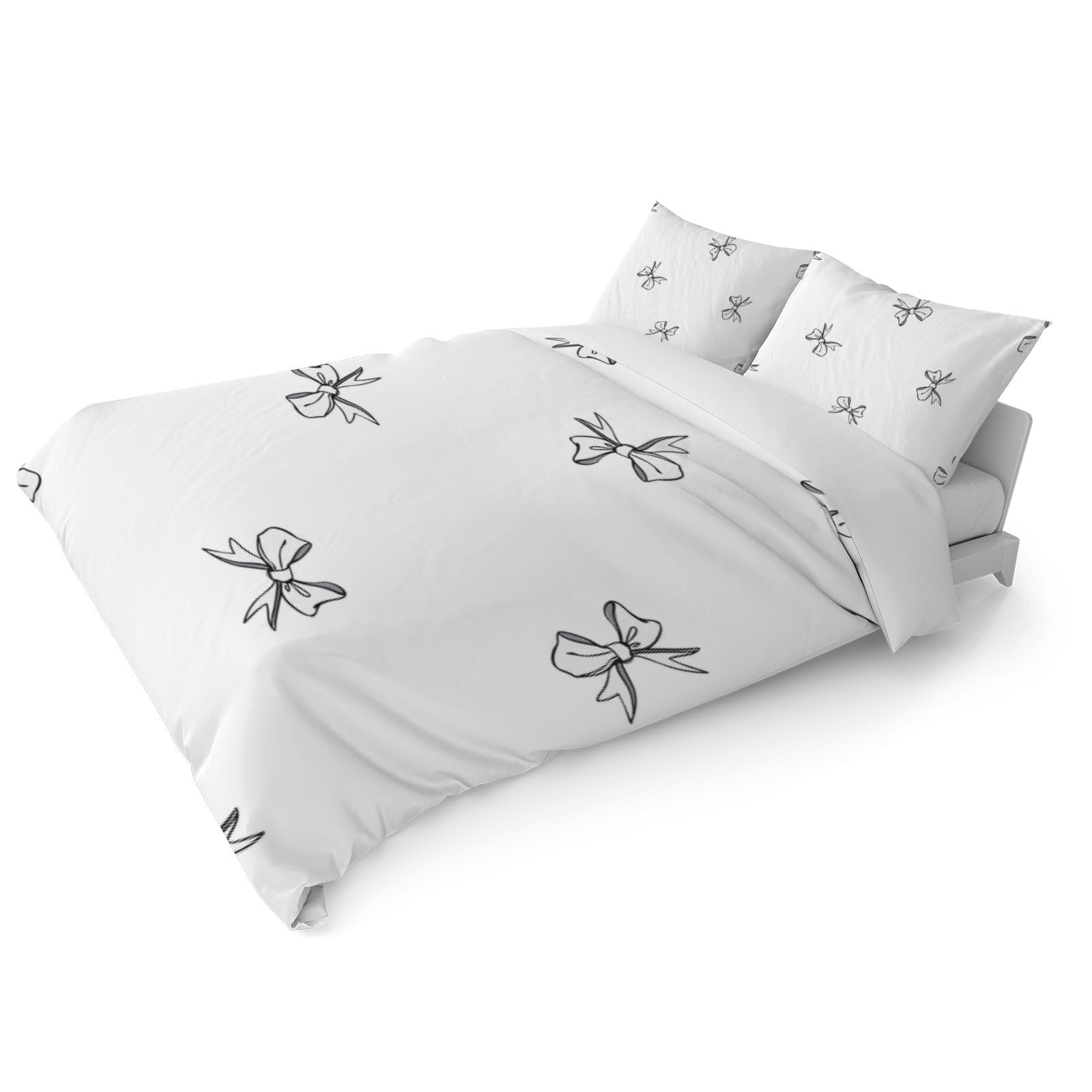 ZHIMI Bedding Duvet Cover Sets 3 Pieces Watercolor Small White Black Bow Microfiber 1 Comforter Cover 2 Pillow Shams Breathable Soft Cozy Bedclothes for All Season Farmhouse Full