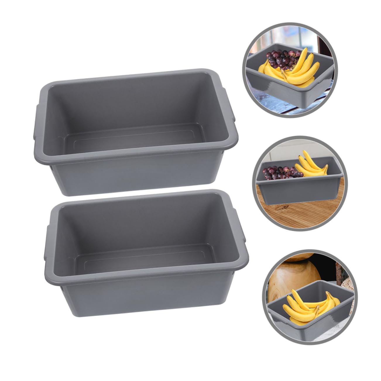 VILLFUL 2pcs Box Storage Basket Dish Wash Basin Commercial Bus Tub Rectangular Bus Tubs Fruit Container Utility Bus Tub Restaurant Wash Basin Storage Bins Restaurants Plastic Tub Pp Grey