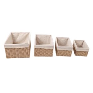 set of 4 straw woven various sizes stackable bathroom baskets organize home, bedroom, office