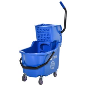 star20xx mop bucket cart with side press wringer, metal handle and 34 quart capacity, blue