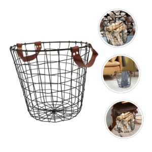 ANDRESLAD Firewood Storage Basket Laundry Basket Metal Hamper Farmhouse Organizer Bin Small Round Basket Black Blanket Basket Wire Basket for Blankets Wood Storage Racks Wire Trash Can Iron