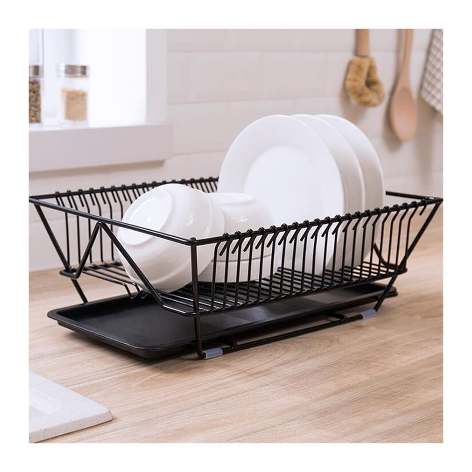 JUNXIAN Dish Rack Household Dish Drying Rack Kitchen Countertop Utensil Organizer Storage Kitchen Dishware Storage Stand Dish Containers(A)