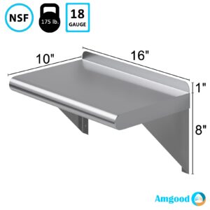 AmGood 10 in. x 16 in. Stainless Steel Wall Shelf | NSF Certified | Appliance & Equipment Metal Shelving | Kitchen, Restaurant, Garage, Laundry, Utility Room