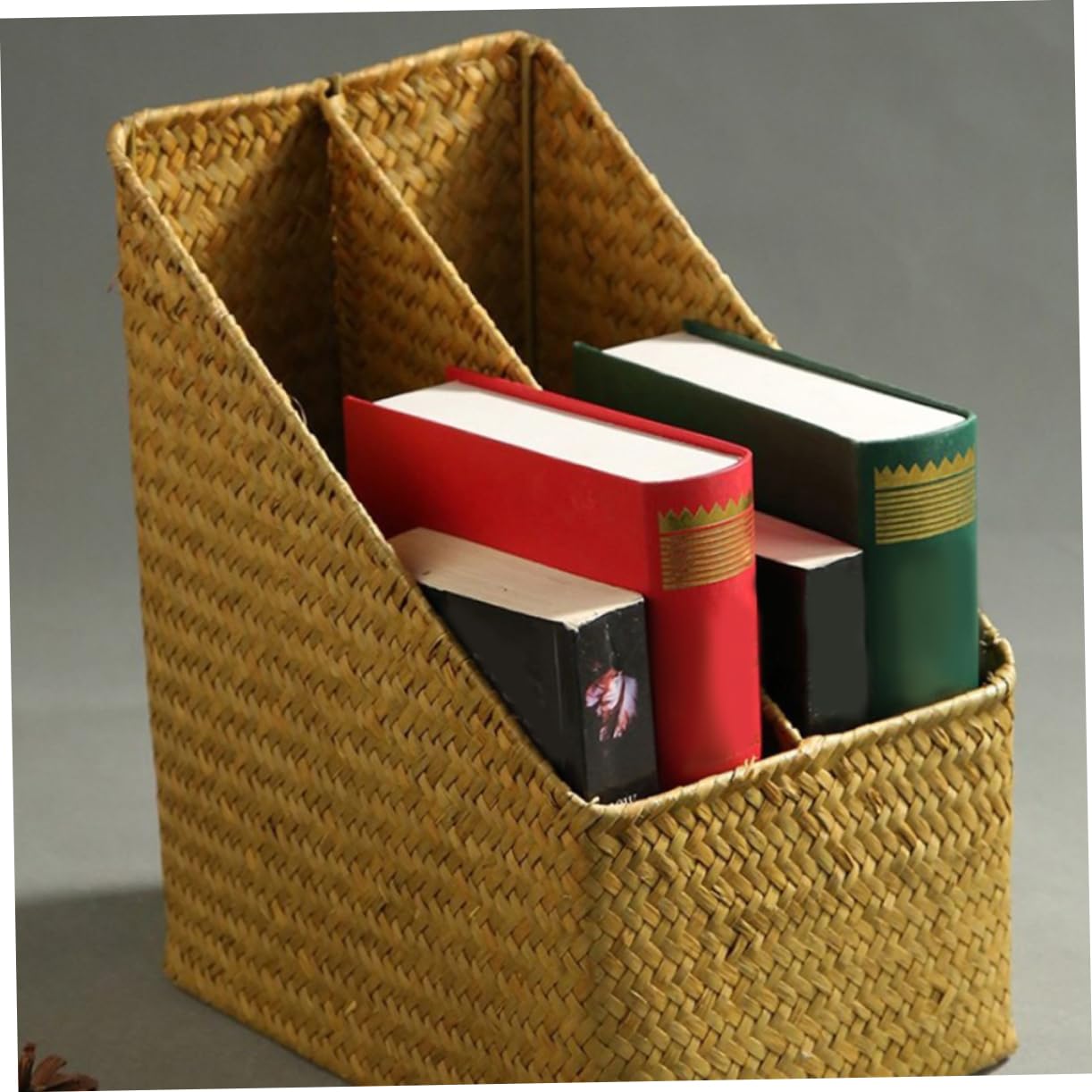 Mikinona File Storage Basket Baskets Magazine Storage Basket Bin Seagrass Magazine Holder Newspaper Basket Wicker Sundries Basket Wicker Magazine File Holder Boho Living Straw Light Brown