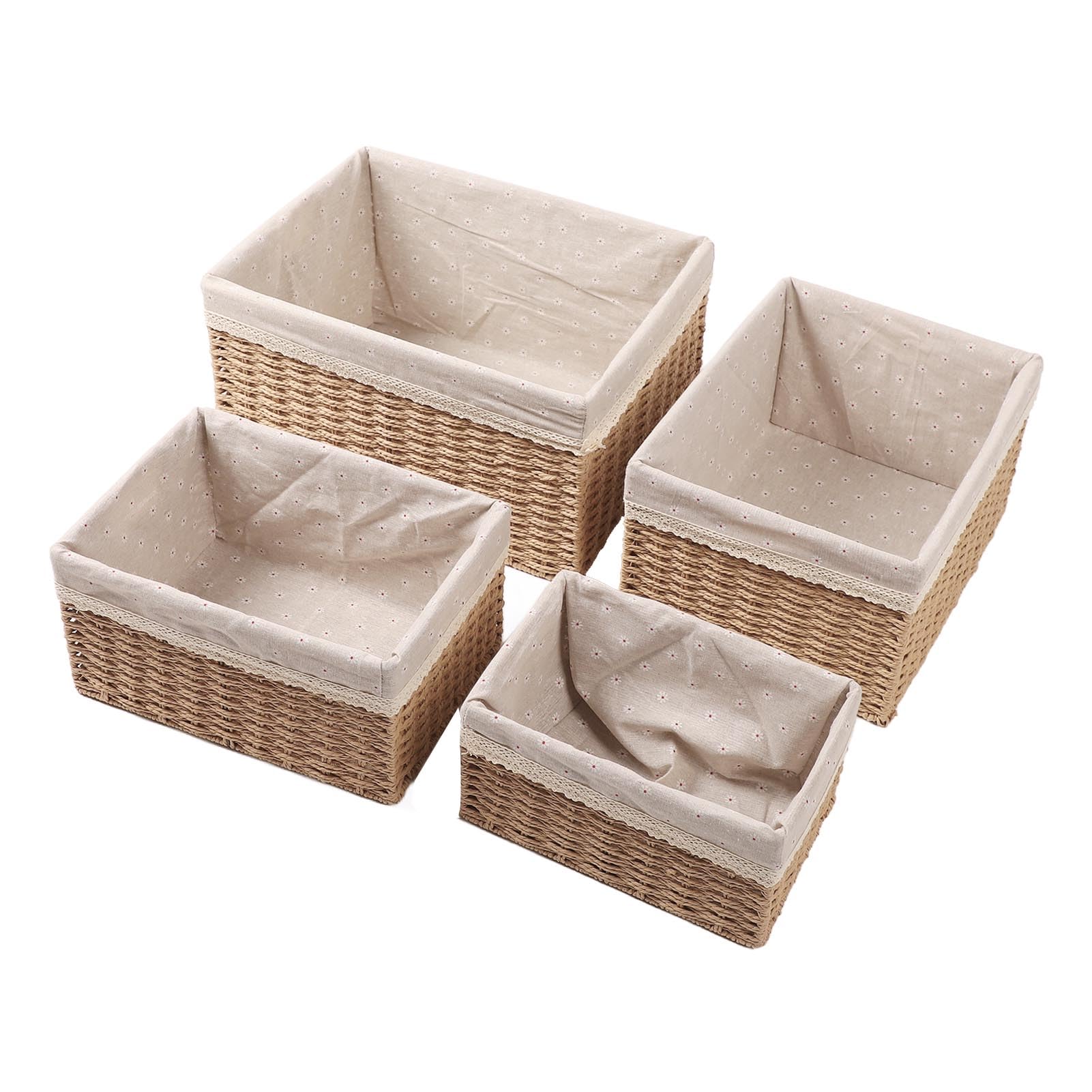 Set of 4 Straw Woven Various Sizes Stackable Bathroom Baskets Organize Home, Bedroom, office