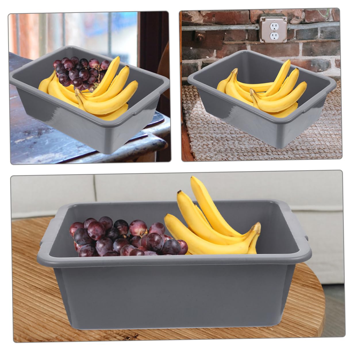 Hohopeti 2pcs Box Storage Basket Commercial Bus Tub Restaurant Wash Basin Food Service Bus Dishwashing Tub Vegetable Tote Tub Food Storage Bin Commercial Tote Tub Washing Basin Tub Pp Grey