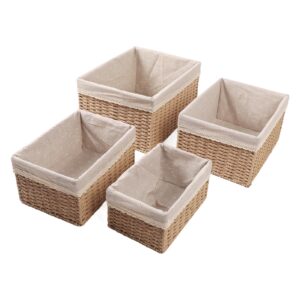 Set of 4 Straw Woven Various Sizes Stackable Bathroom Baskets Organize Home, Bedroom, office