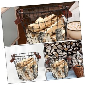 ANDRESLAD Firewood Storage Basket Laundry Basket Metal Hamper Farmhouse Organizer Bin Small Round Basket Black Blanket Basket Wire Basket for Blankets Wood Storage Racks Wire Trash Can Iron