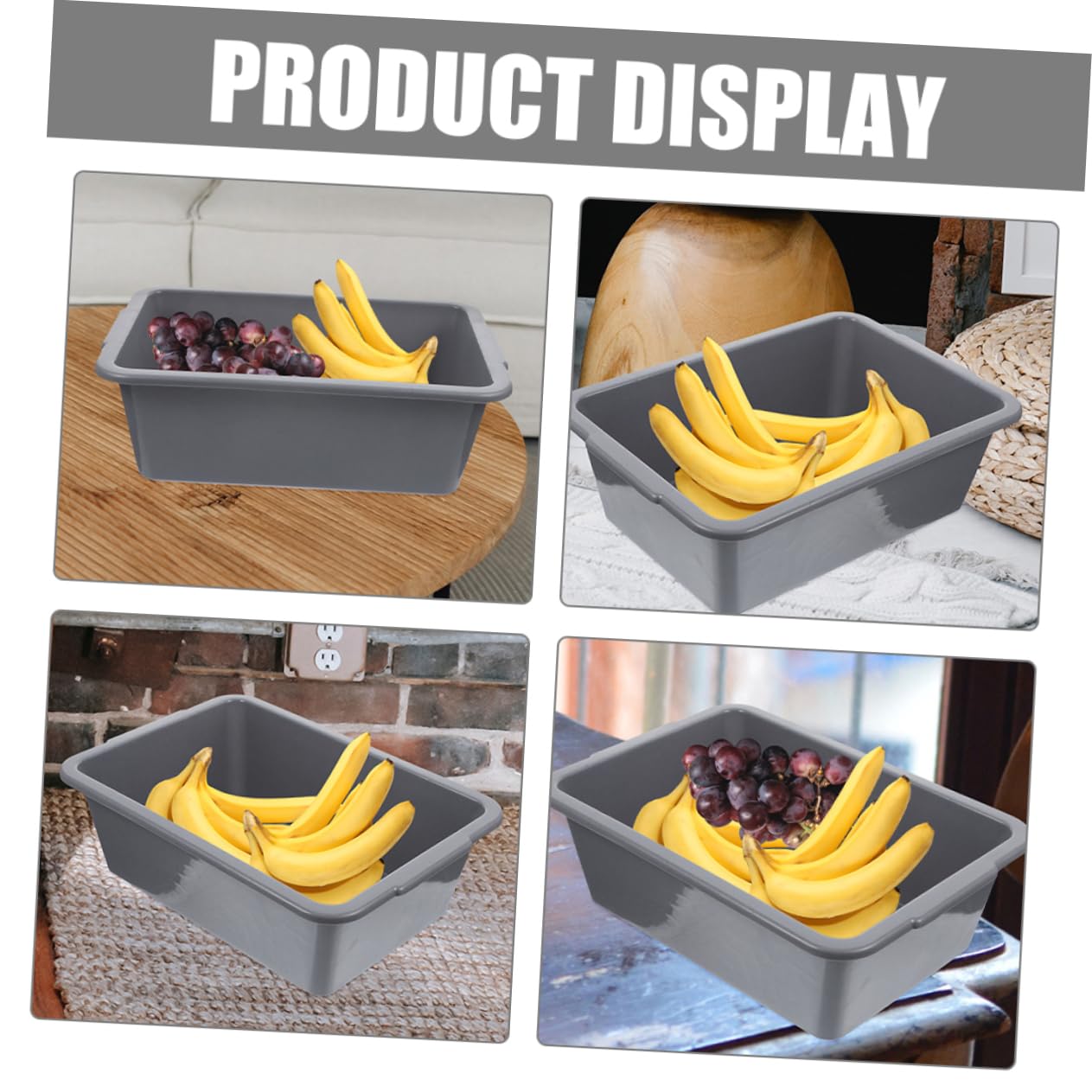 Unomor 2pcs Box Storage Basket Rectangular Bus Tubs Dish Washing Tub Dish Basin Dish Wash Basin Commercial Tote Tub Restaurant Wash Basin Vegetable Tote Tub Utility Bus Tub Grey Pp