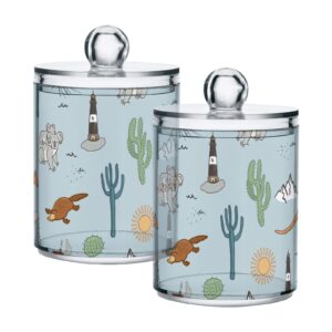 australia kangaroo platypus qtip holder dispenser animals cactus bathroom canister storage organization 2 pack clear plastic apothecary jars with lids vanity makeup organizer for cotton swab ball f