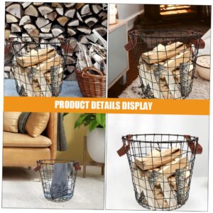 ANDRESLAD Firewood Storage Basket Laundry Basket Metal Hamper Farmhouse Organizer Bin Small Round Basket Black Blanket Basket Wire Basket for Blankets Wood Storage Racks Wire Trash Can Iron