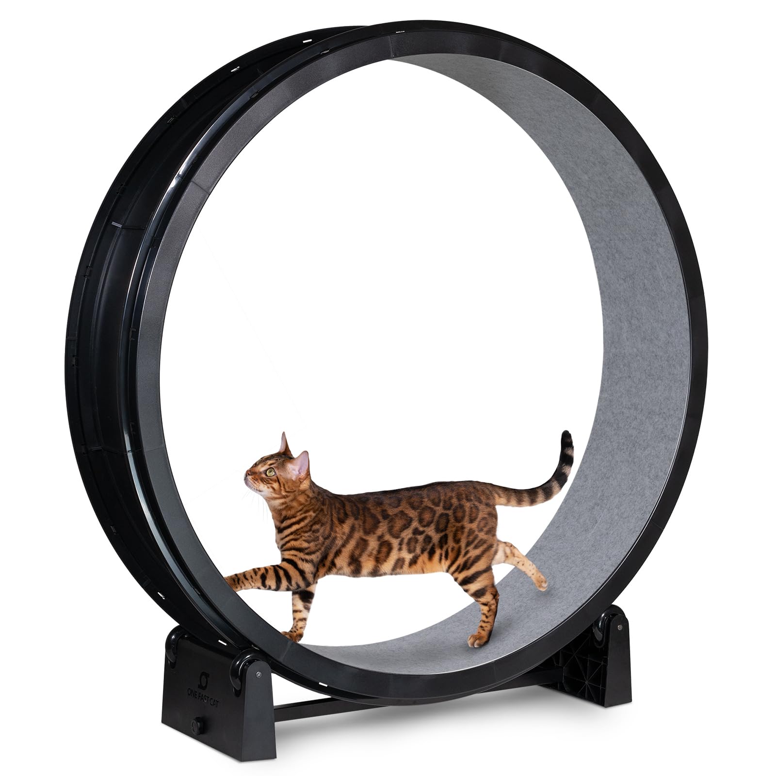 ONE FAST CAT - Cat Exercise Wheel - Gen. 7 - Safe 48" Diameter - Made in The USA - Black Wheel with Gray Felt Traction Pads