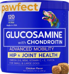 pawfectchew pawfect mobility - glucosamine treats for dogs - hip & joint health supplement chews w/omega-3, chondroitin, msm - made in usa - joint pain relief - hip & joint care - 120ct