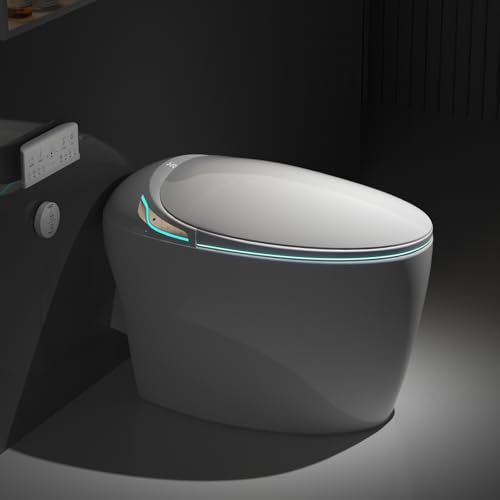 Wekuku Unique Smart Toilet With Bidet Built In, Intelligent One Piece Toilet For Modern Bathroom, Auto Open/Close Seat, Foot Sensor, Led Display, Night Light, Warm Water & Dryer, White (1 Seat)