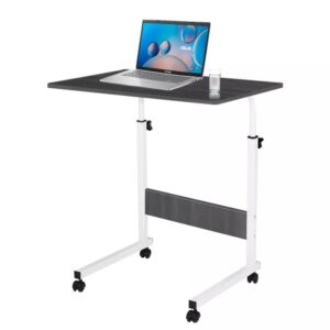 standing desk adjustable height, mobile laptop desk, portable standing desk with brake wheels, small standing desk sofa desk for home office, sofa, laptop, coffee, snack, black