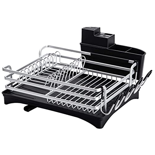 JUNXIAN Dish Rack Cutlery Drying Rack, Compact Cutlery Rack and Drain Plate Set, Cutlery Drain Rack with Adjustable Rotating Spout Dish Containers(C)