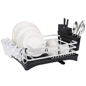 JUNXIAN Dish Rack Cutlery Drying Rack, Compact Cutlery Rack and Drain Plate Set, Cutlery Drain Rack with Adjustable Rotating Spout Dish Containers(C)