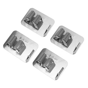 Kelepu Mop Broom Holder Stainless Steel Clip Hook Set Wall Mounted Gardening Tool Organizer Laundry Room Garage Silver 4Pcs