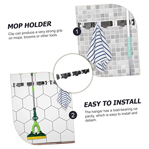 OKUMEYR Mop Holder Mops Hook Garage Storage Rack Closet Storage Hanger Wall Mounted Broom Organizer Nail Broom Holder Wall Hanging Broom Rack Sundries Organizer Black Space Aluminum