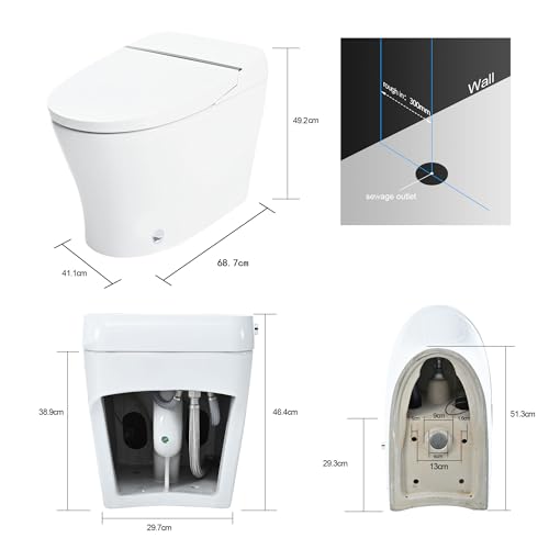 LOPOO Smart Toilet Bidet Combo, Self-Cleaning Nozzle, Dual Flush 1/1.28 GPF, Tankless Compact Toilet with Foot Sensor Flush, Knob Control, Power Outage Flushing, Night Light, Advanced Ceramic, White