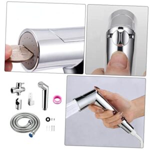 COOLHIYA 1 Set Toilet Sprayer Shower Head Kit Hand Held Bidet Cleaning Kits Hand Shower Handheld Sprayer Kit Handheld Bidet Stainless Hose Cloth Diaper Sprayer Kit Bidet Hand Silver Copper