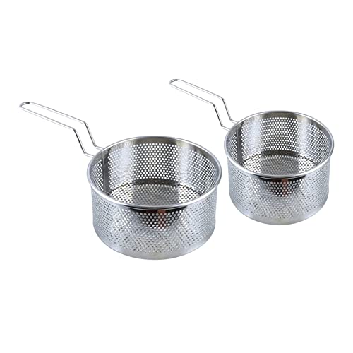 JUNXIAN Deep Frying Basket Stainless Steel Frying Basket Kitchen Frying Basket Noodle Dumpling Strainer Frying Pan Frying Basket Frying Net(Large)