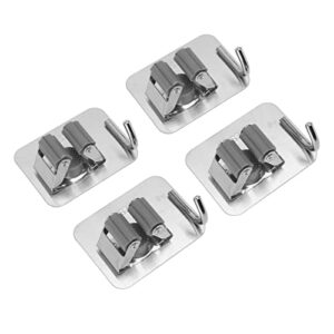 Kelepu Mop Broom Holder Stainless Steel Clip Hook Set Wall Mounted Gardening Tool Organizer Laundry Room Garage Silver 4Pcs