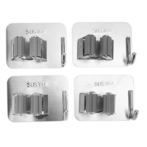 kelepu mop broom holder stainless steel clip hook set wall mounted gardening tool organizer laundry room garage silver 4pcs