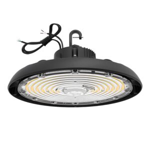 ufo led high bay light with sensor base, 120-277vac, 180w to 240w adjustable watt and cct 3500k to 5000k, ip65 commercial bay lights with 6ft wire, 0-10v dim warehouse lighting, etl listed, 1pk