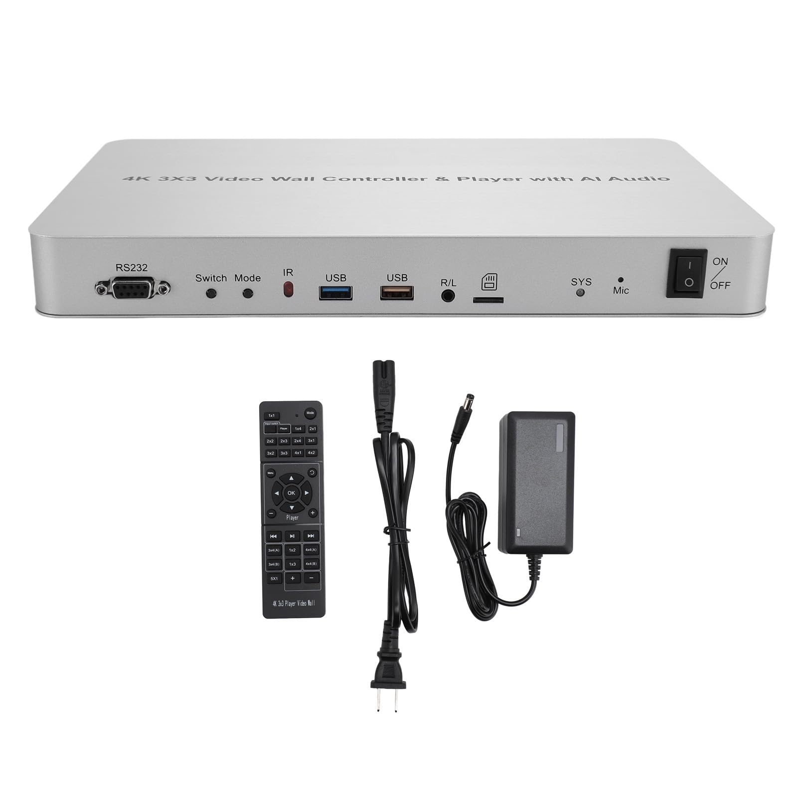 4K 3x3 Video Wall Controller with Media Player Splitter 3840x2160 30Hz Support IR Remote Voice Control RS2 Edge Masking