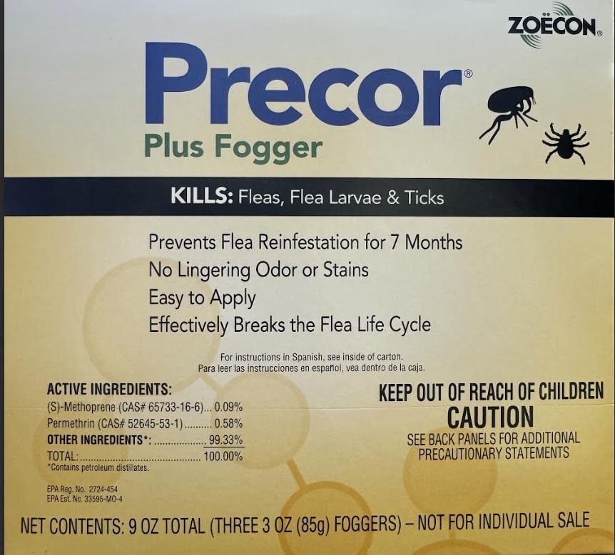 Precor Plus 3 can Fogger - Large Area Flea Treatment | Premium USA Supply Gloves for Safe Eradication | USA Supply Pest ID Card