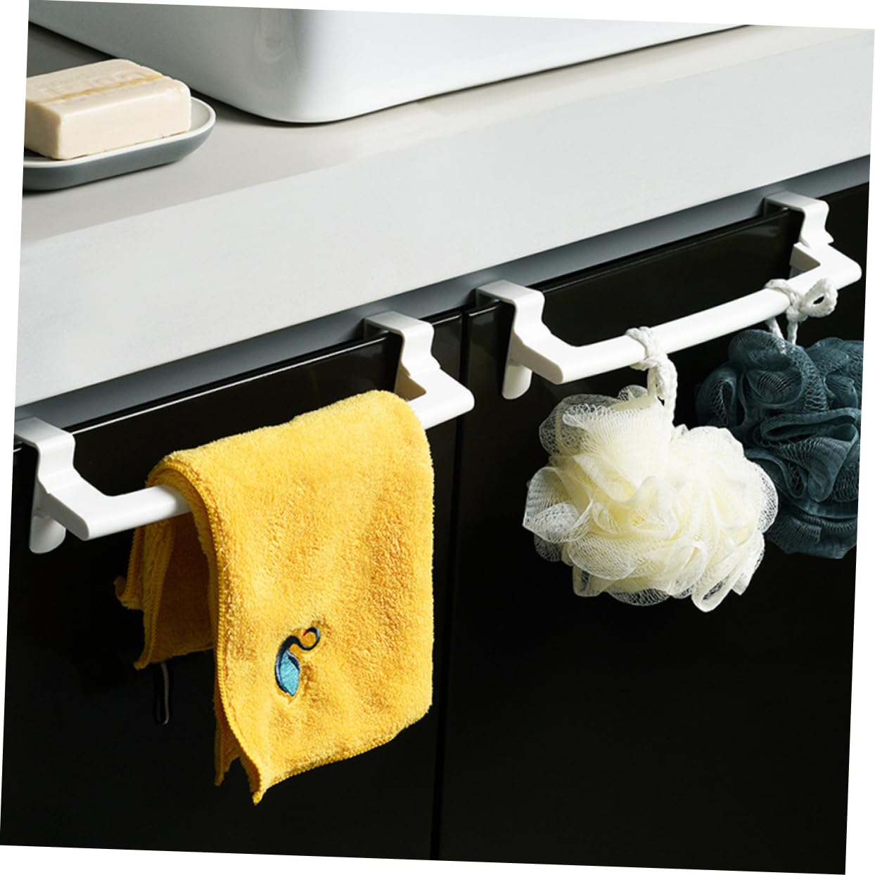 2pcs Towel Rack Bathroom Towel Holder Door Cabinet Rack Bathroom Towel Organizer Bath Towel Holder Towel Hanger No Drill Towel Bar Hand Towel Holder Buckle Towel Bar White Abs FONDOTIN