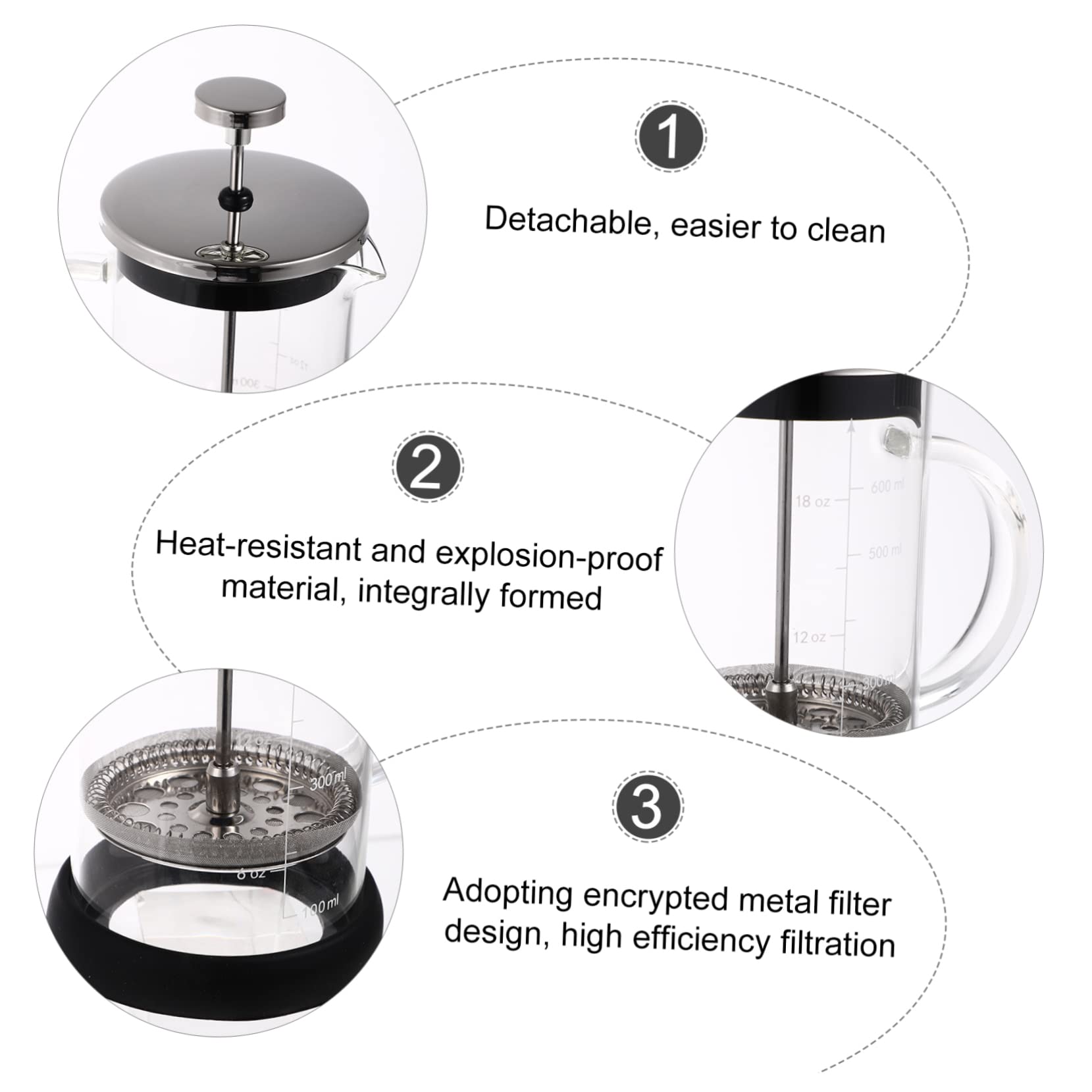 CIYODO 1pc Espresso Machine Espresso Ground Coffee Manual Coffee Press Double Walled Coffee Pot Pour- over Coffee Maker Tea Infuser Tea Kettle Transparent Stainless Steel