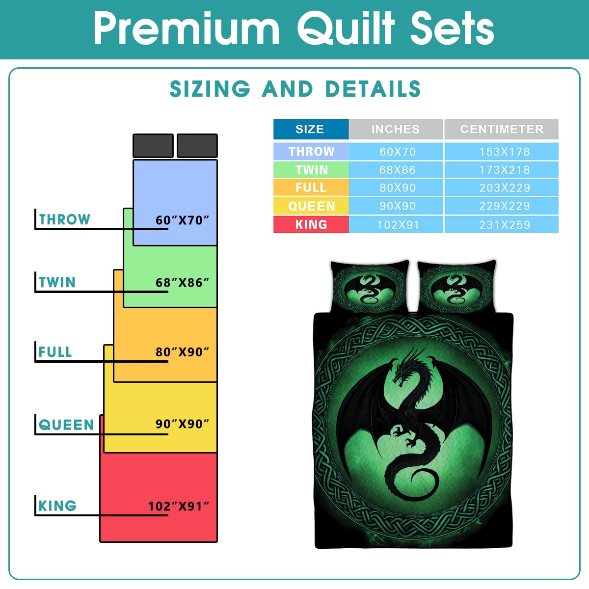 Personalized Dragon Quilt Set Dragon Scale Blue Bedding Set Twin Size Dragon Bedding Dragon Throw 3D Bedding Set Dragon Comforter for Boys Children Teens (Green Black Dragon)